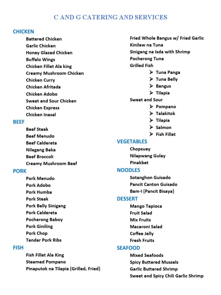 C&G Menu | PDF | Steak | Salad
