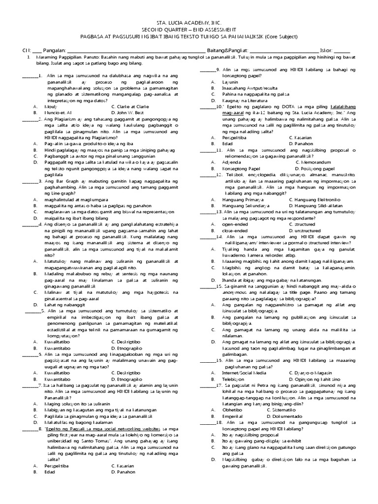 Second Quarter-End Assessment | PDF