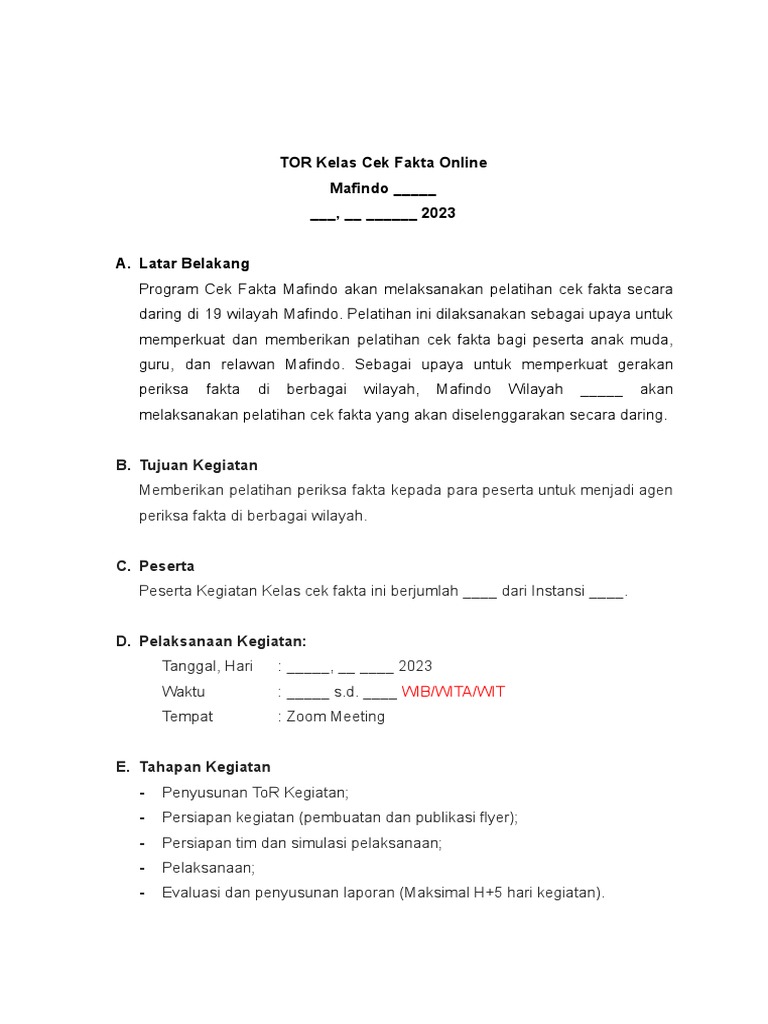 Template TOR Kelas Cek Fakta | PDF