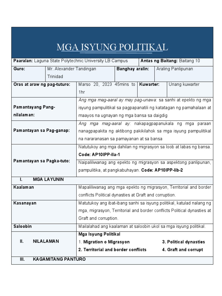 Araling Panlipunan Lesson Plan | PDF