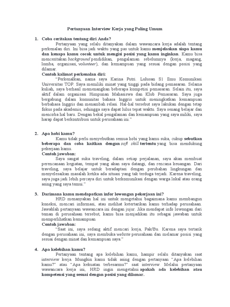 Pertanyaan Umum Interview Kerja | PDF