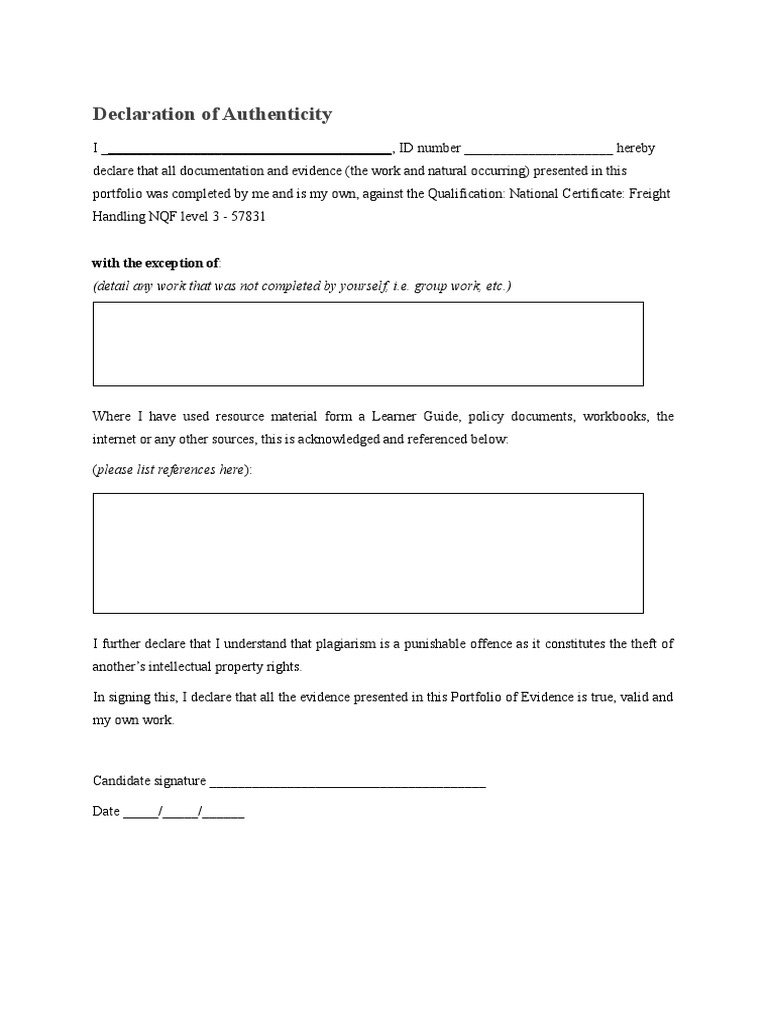 Declaration of Authenticity | PDF