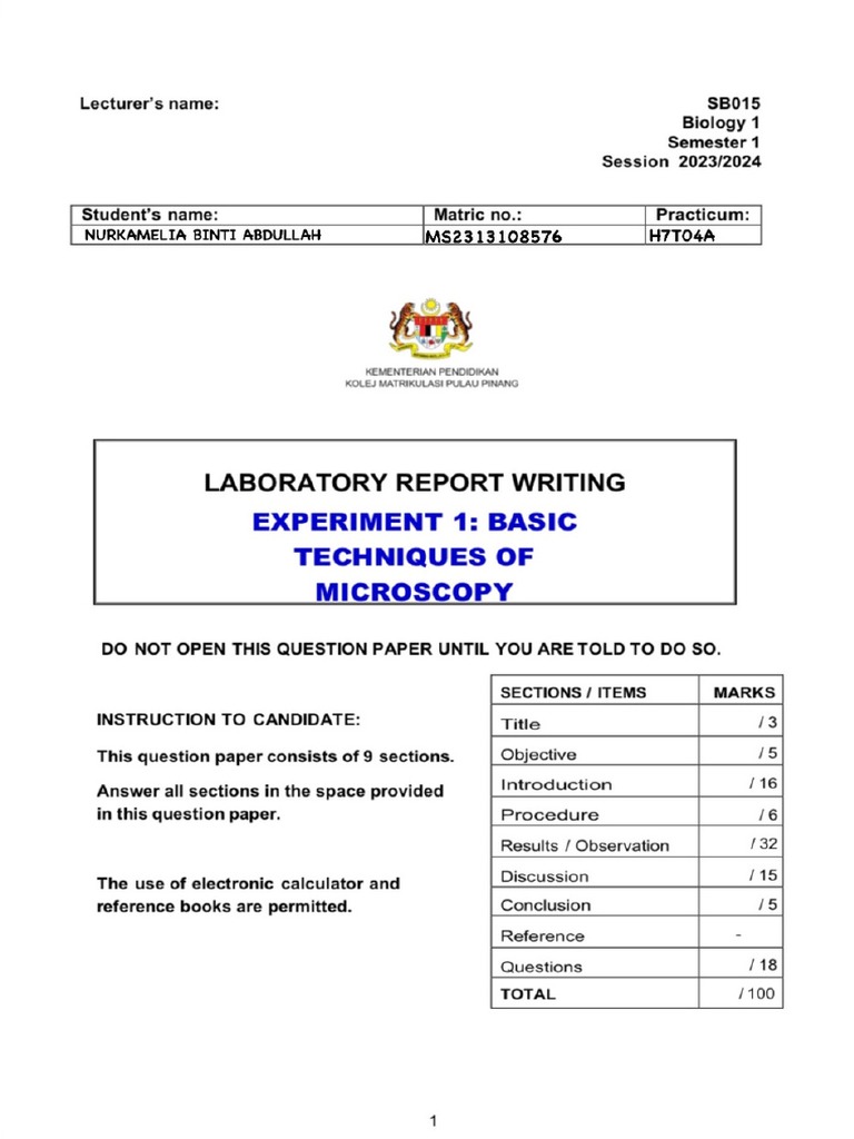 LAB REPORT EXPERIMENT 1 contoh | PDF