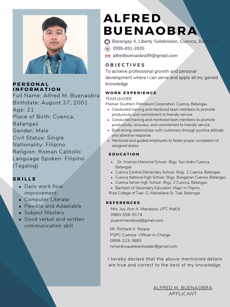 Alfred Buenaobra Resume | PDF | Human Communication