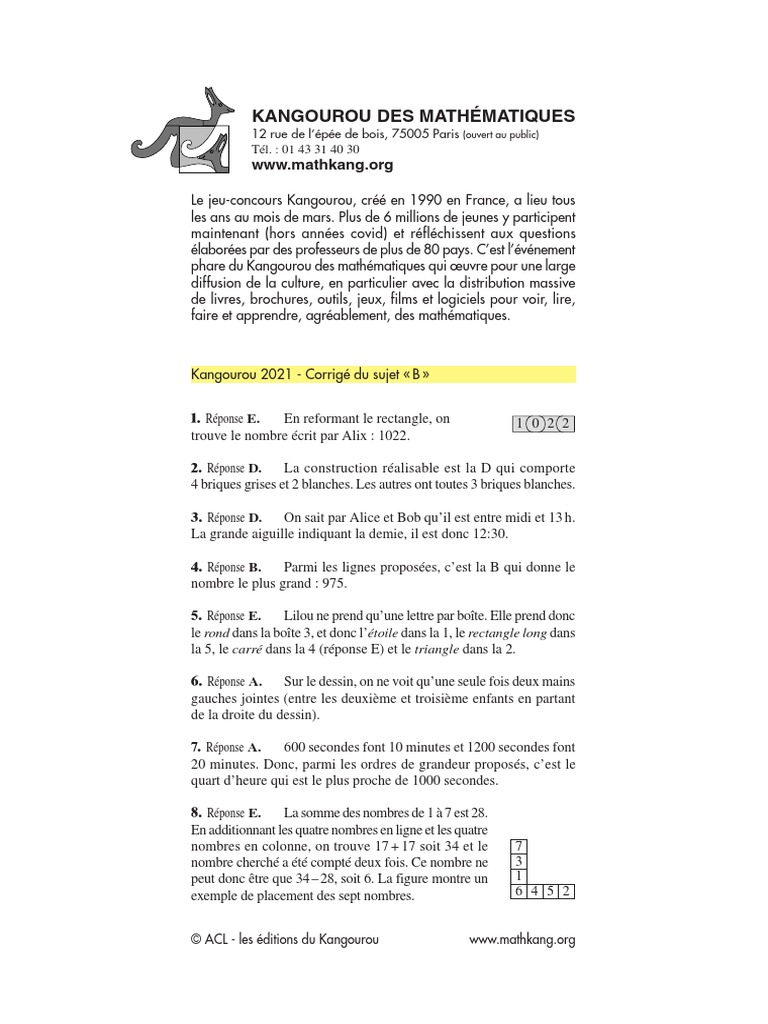 Kangourou 2021 B 4 Corr | Download Free PDF | Échecs