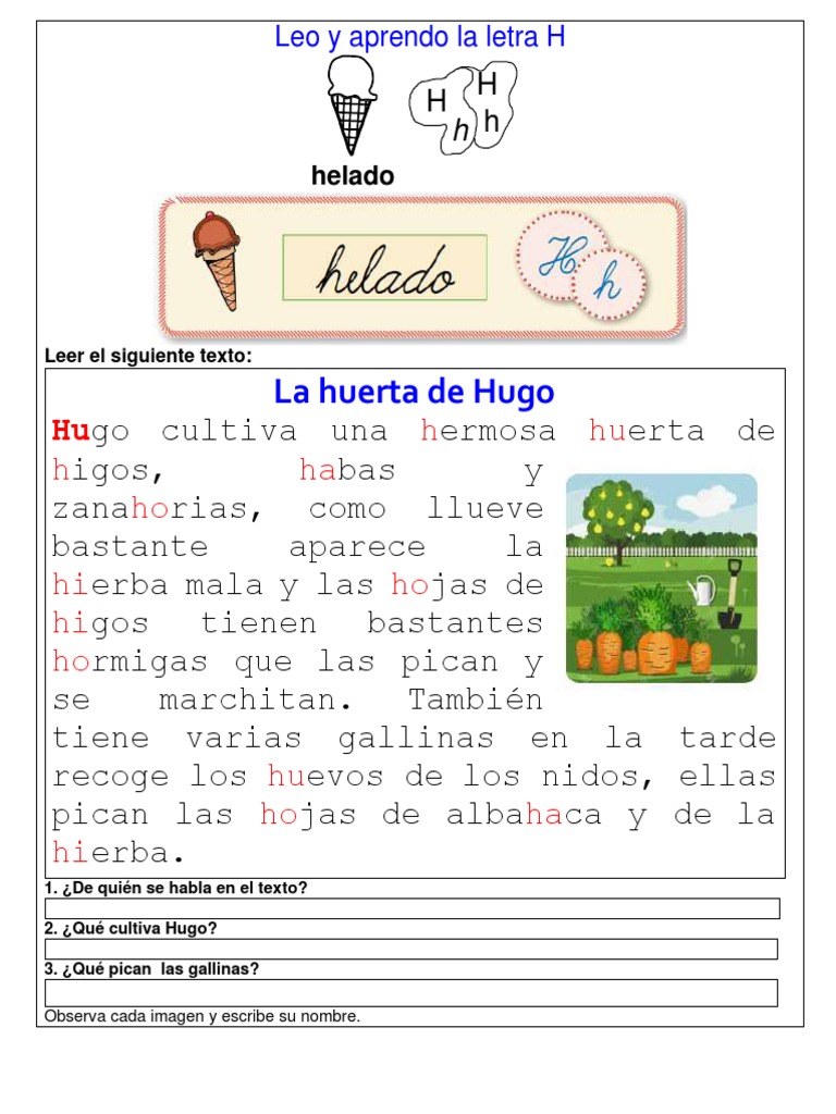 Actividades de la letra H para primer grado | PDF | Artes del Lenguaje ...