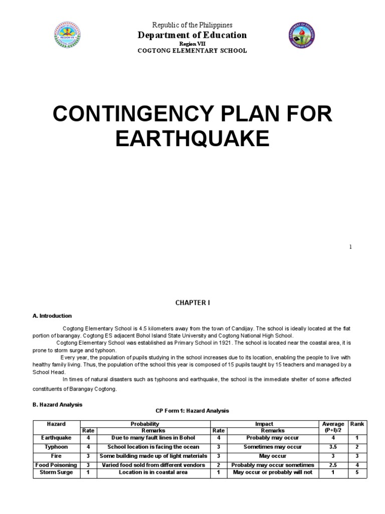 Cogtong Es CP For Earthquake2022 2023 | PDF | Emergency Management ...