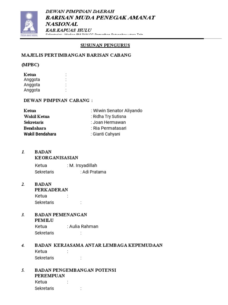 Susunan Pengurus DPC BM PAN | PDF