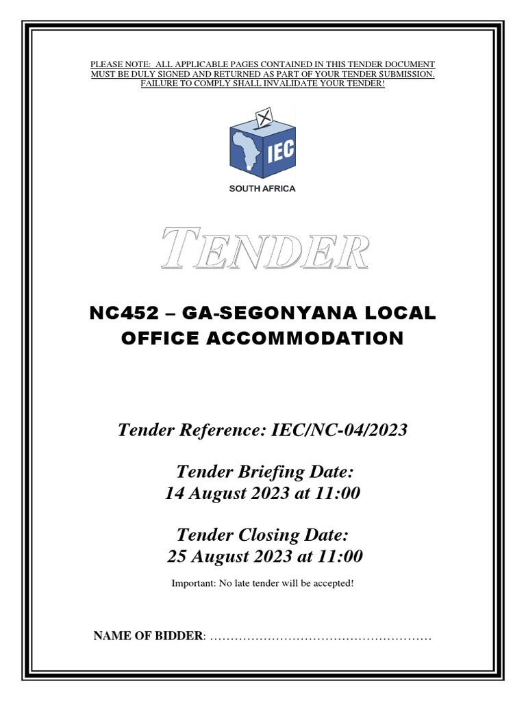 Tender Cover Page NC 04 Ga-Segonyana Local | PDF