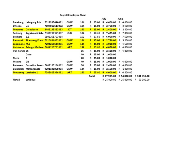 June July Payroll | PDF