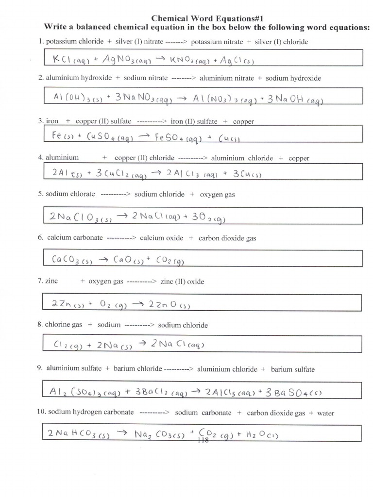 Balancing Chemical Word Equation | PDF