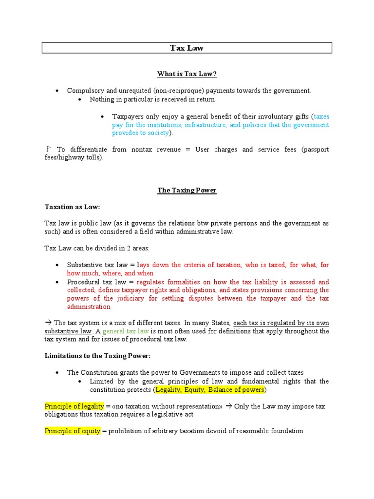 TAX LAW Notes | PDF