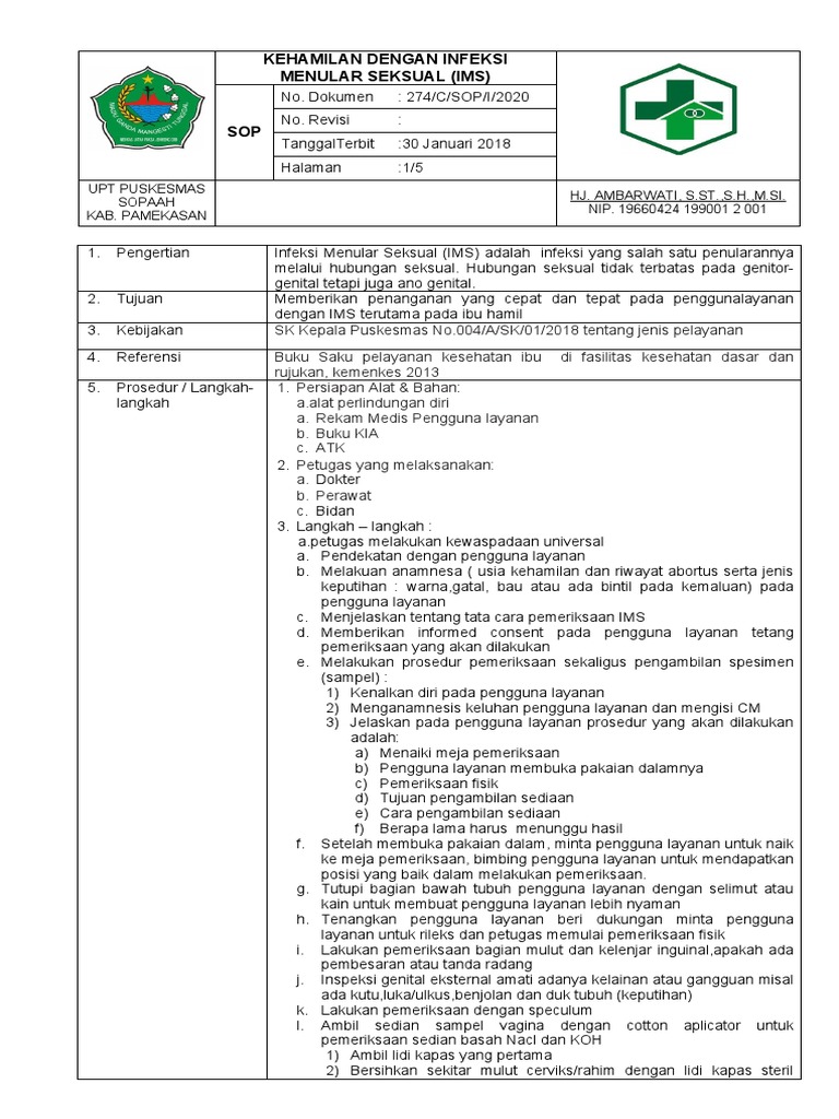 Sop Kehamilan Dengan Infeksi Menular Seksual (Ims) | PDF