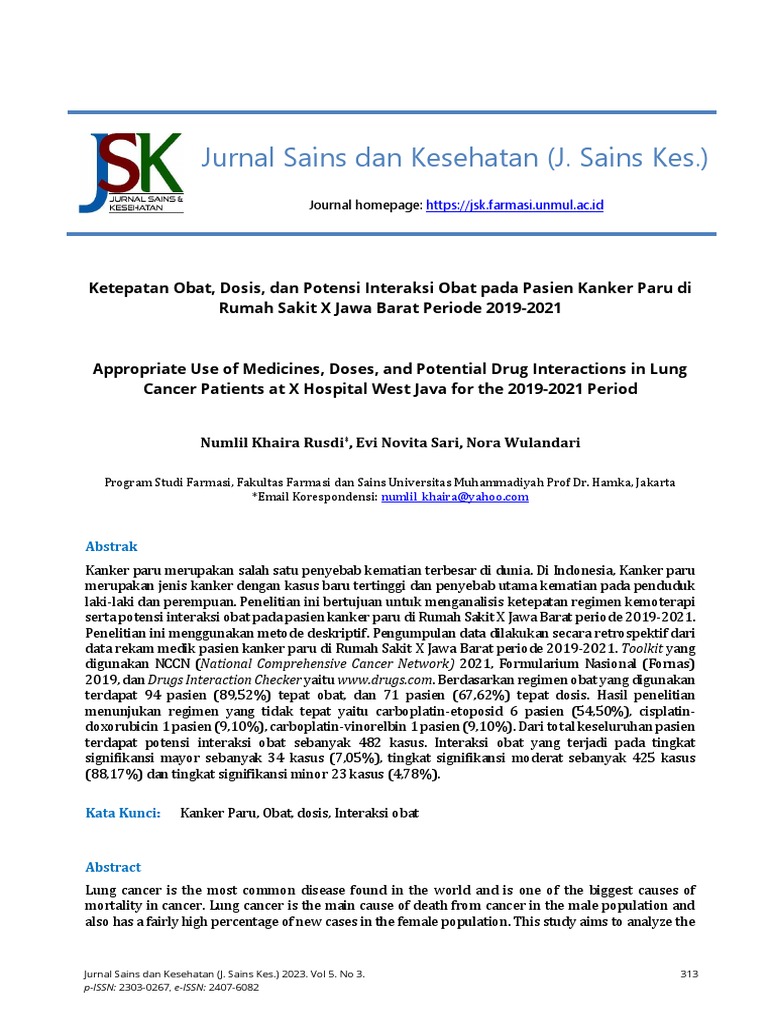 Jurnal Sains Dan Kesehatan (J. Sains Kes.) : Journal Homepage | PDF