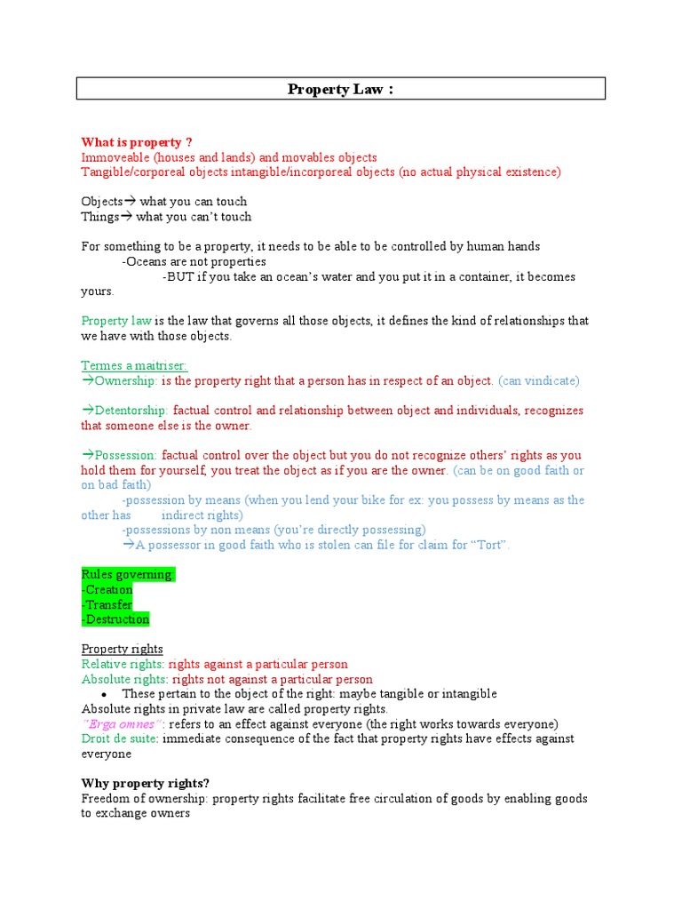 Property Law Notes | PDF | Property | Ownership