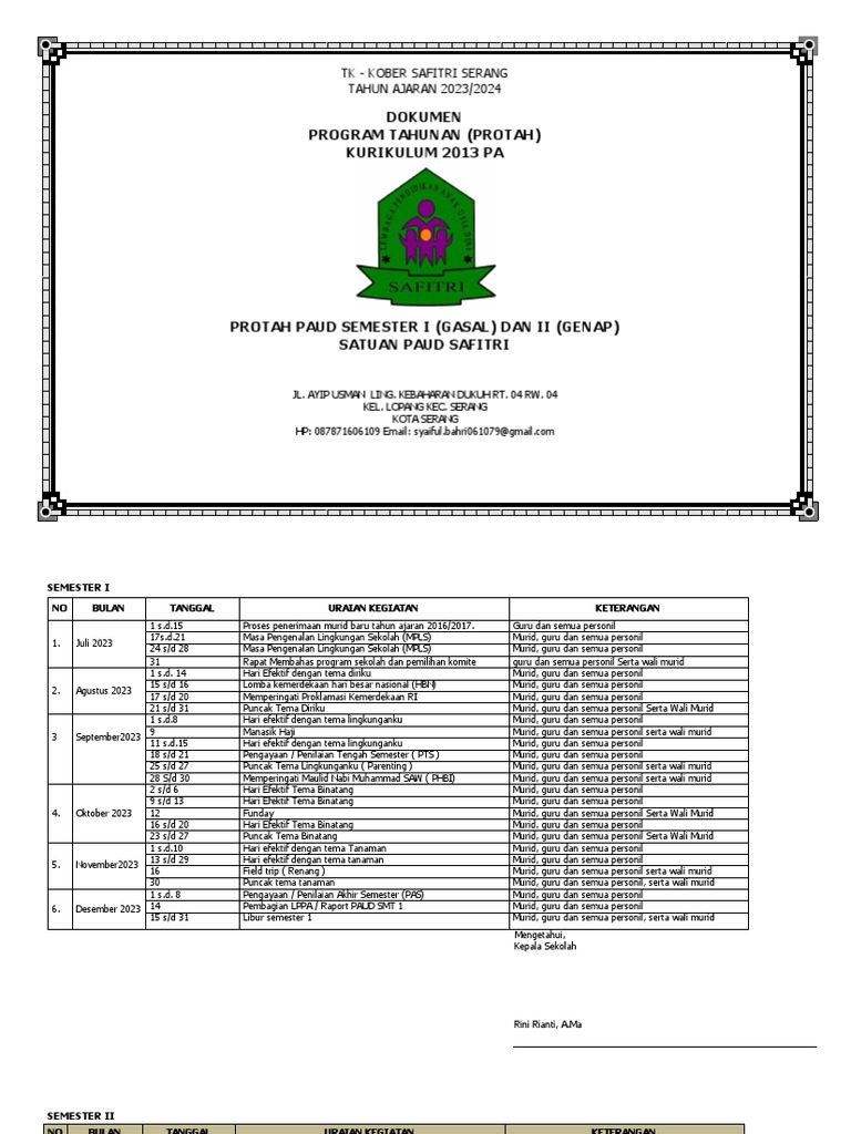 Protah TK 4-6 Tahun k13 SMT 1,2 | PDF