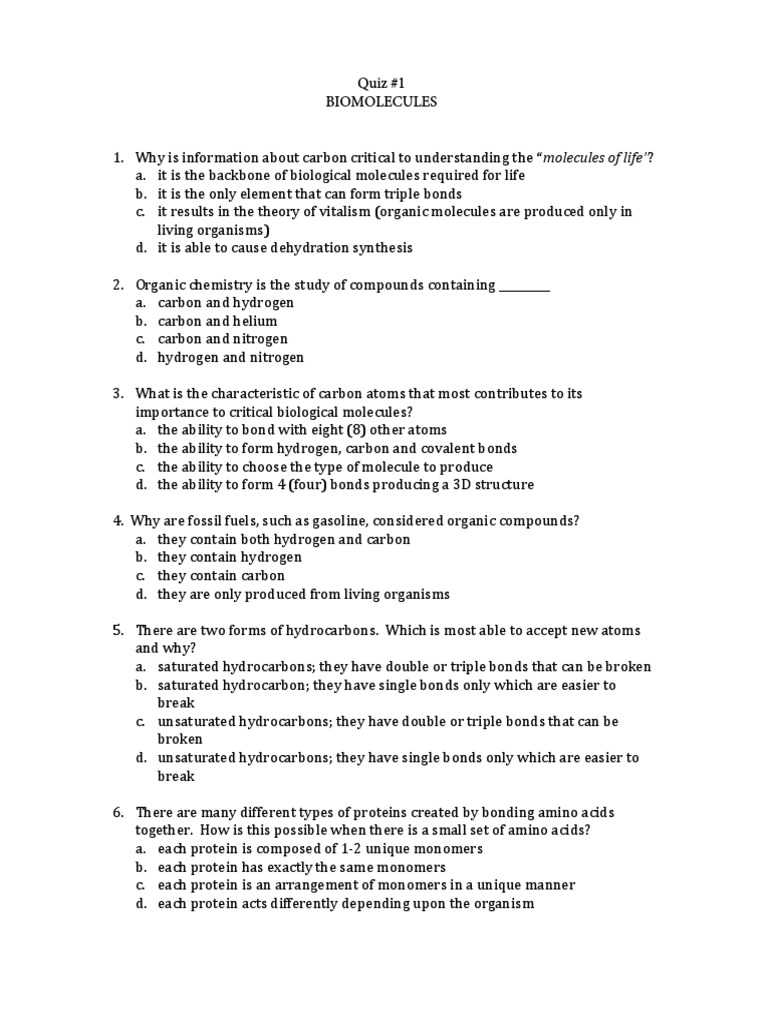 Biomolecules Quiz | PDF | Nucleic Acid Sequence | Nucleotides