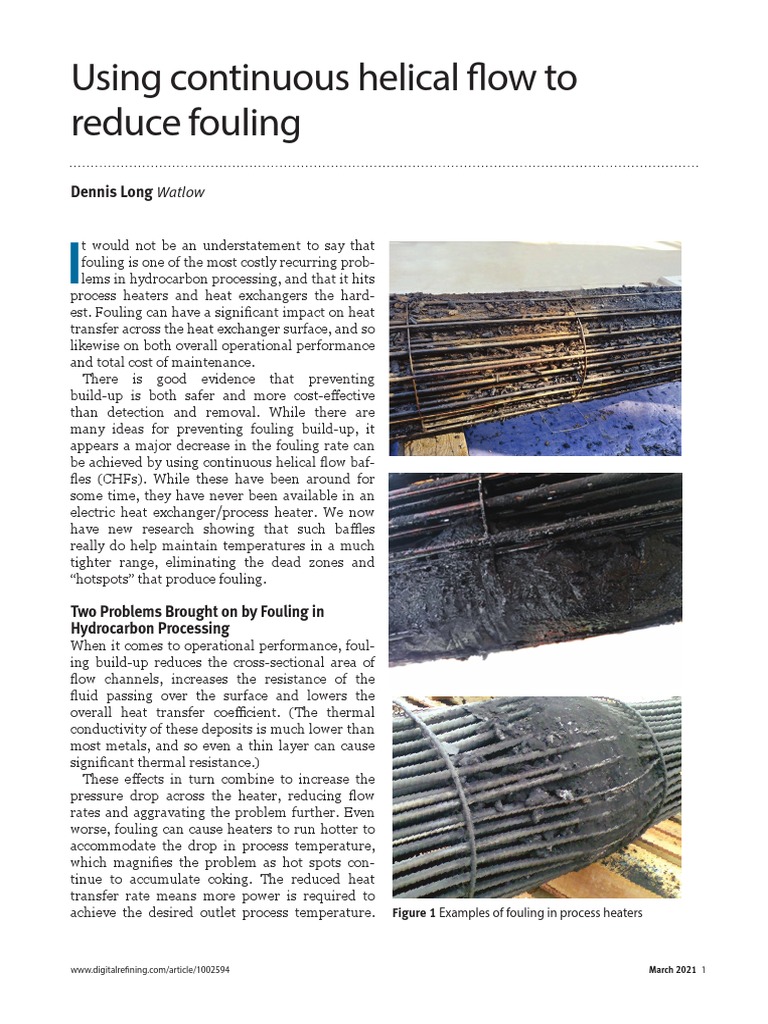 Using Continuous Helical Flow To Reduce Fouling | PDF | Fluid Dynamics ...