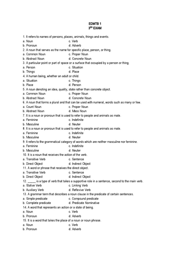 Edmtb 1 3RD Exam | PDF | Grammatical Gender | Verb