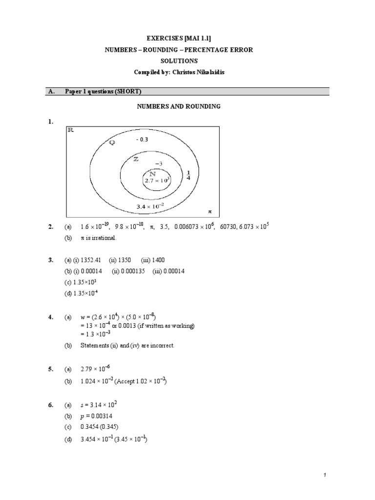 Rounding & Percentage Error Solutions | PDF