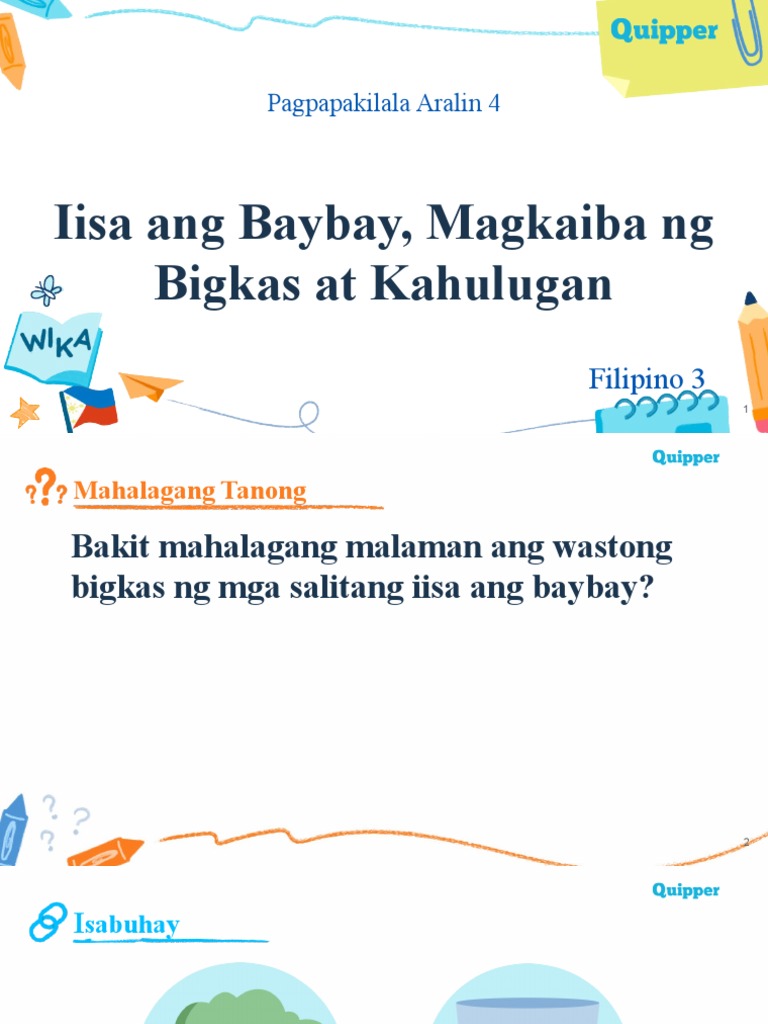 FILIPINO L4 Iisa Ang Baybay Magkaiba NG Bigkas at Kahulugan | PDF