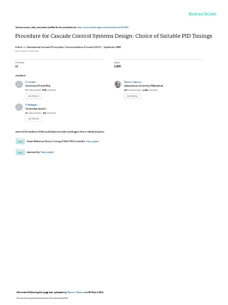 PCA Procedure For Cascade Control Systems Design Choic | PDF | Control ...