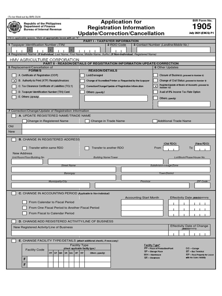 BIR Form 1905: Registration Update Guide | PDF | Invoice | Receipt