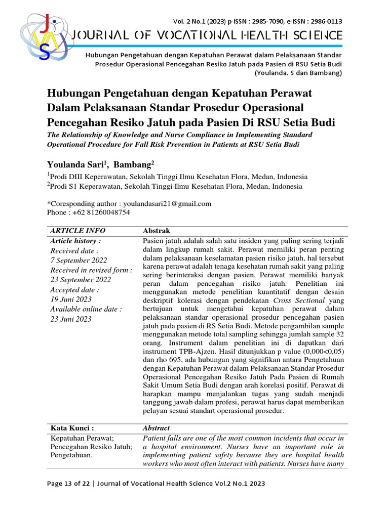 Hubungan Pengetahuan Dengan Kepatuhan Perawat Dalam Pelaksanaan Standar ...