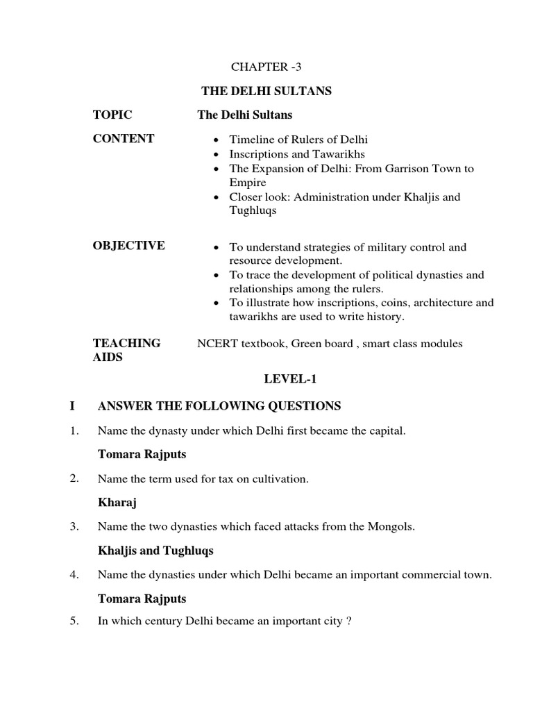 Class 7 Delhi Sultanate Notes | PDF