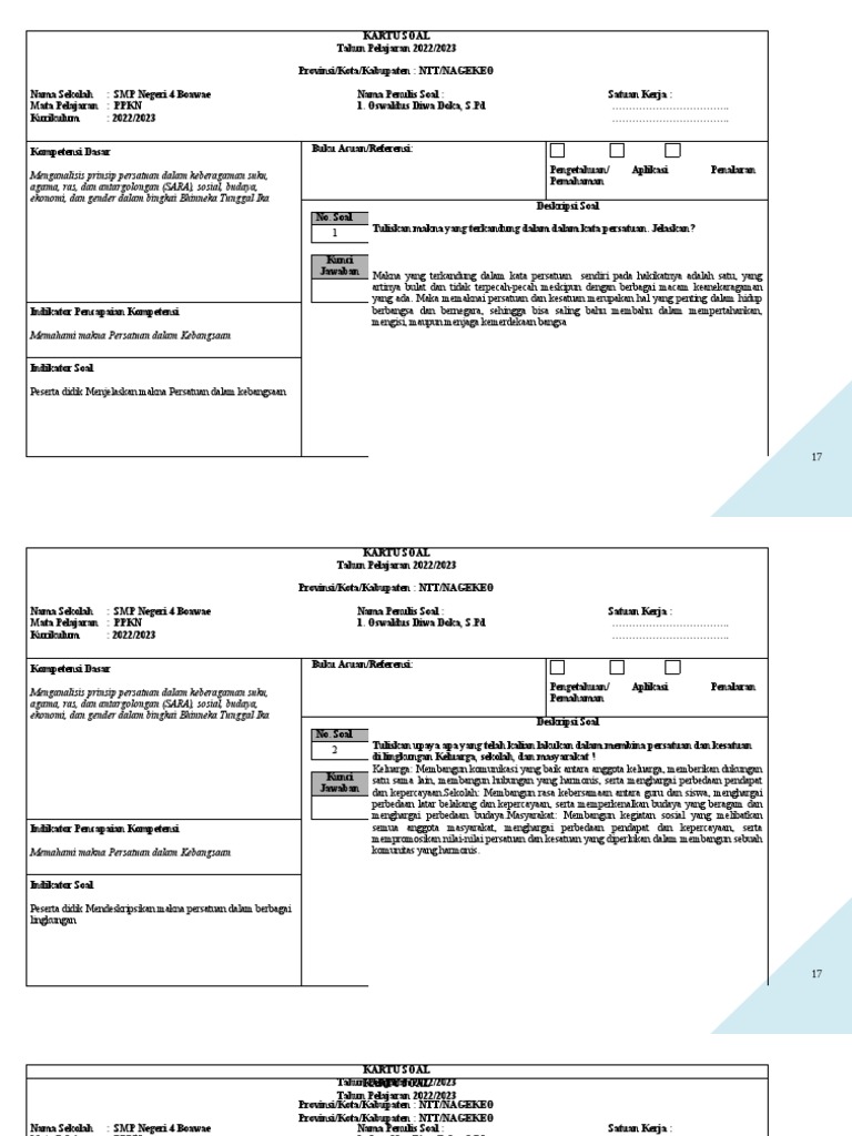 Format Kartu Soal k13 | PDF