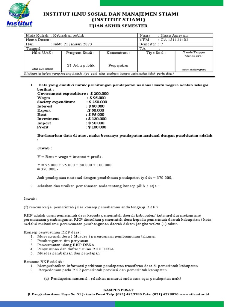 Template Jawaban Soal Uas | PDF