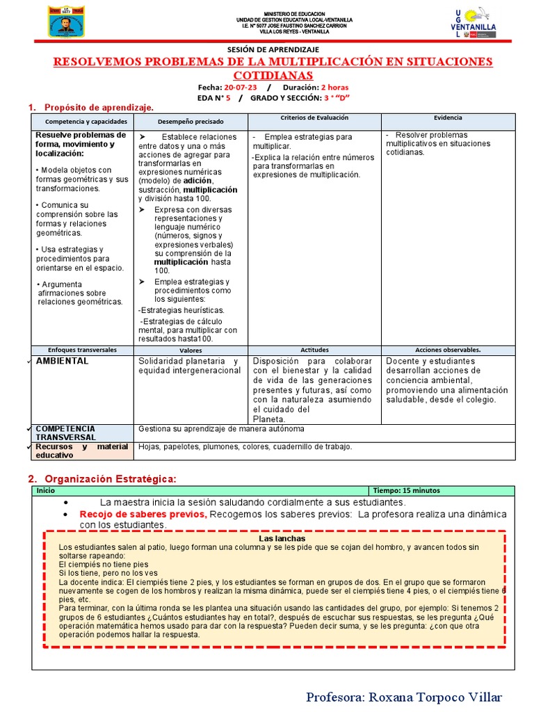 20-07-23 sesión matematica RESOLVEMOS PROBLEMAS DE LA MULTIPLICACIÓN EN SITUACIONES COTIDIANAS | PDF