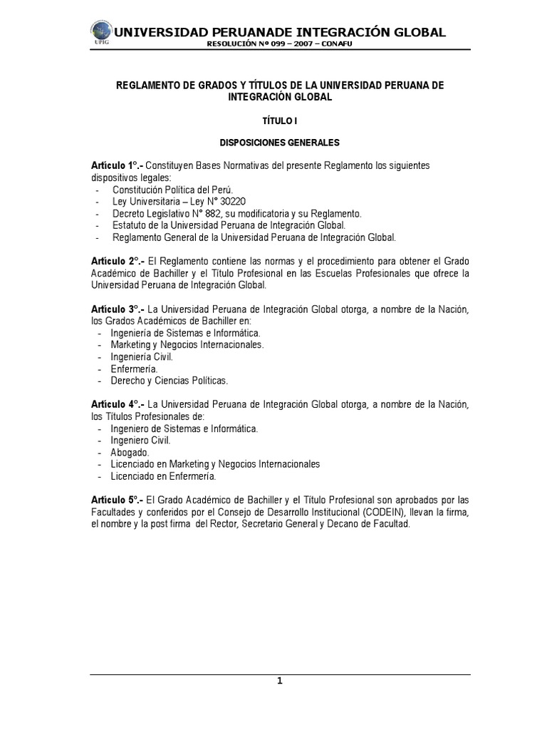 Reglamento Grados y Títulos Aprobado | PDF