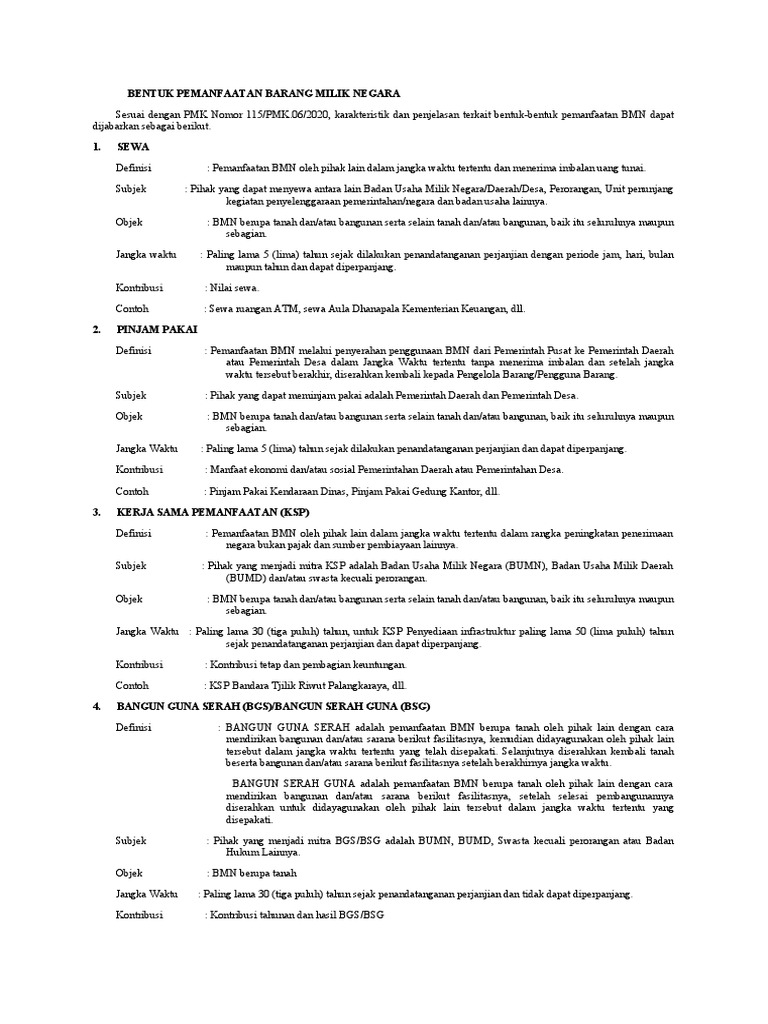 Bentuk Pemanfaatan Barang Milik Negara | PDF