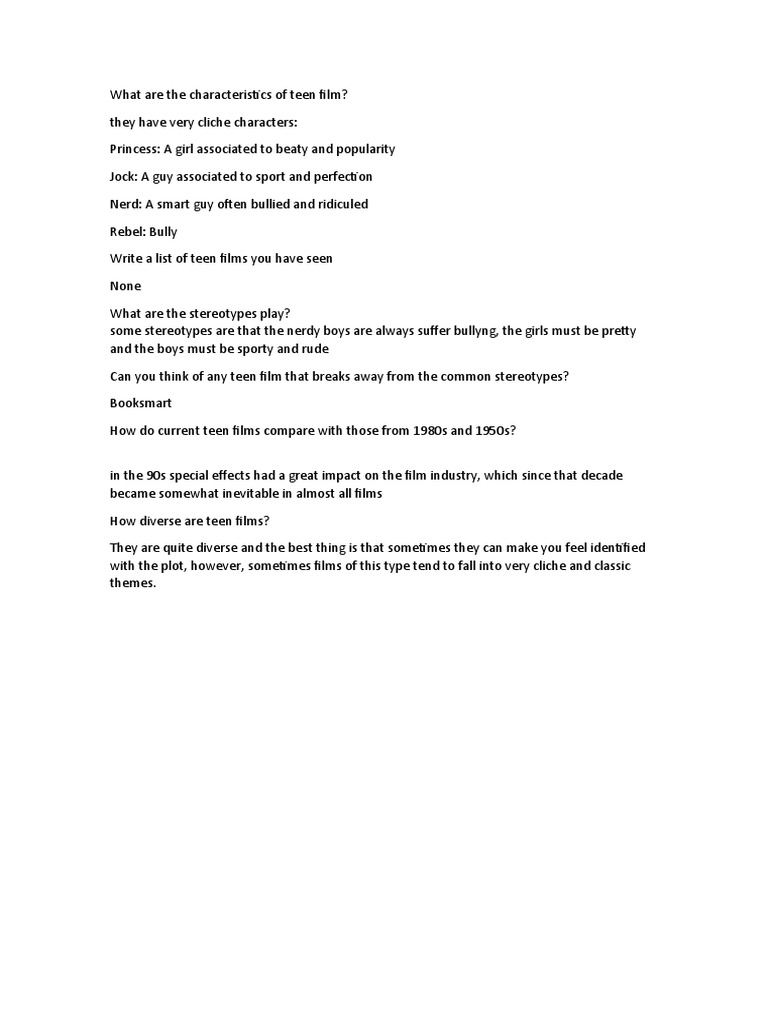 What Are The Characteristics of Teen Film | PDF