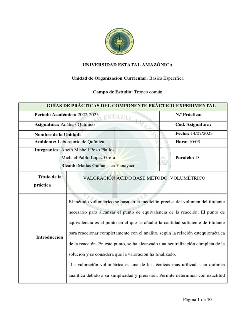 Determinar La Concentración de Un Analito Desconocido Mediante La ...