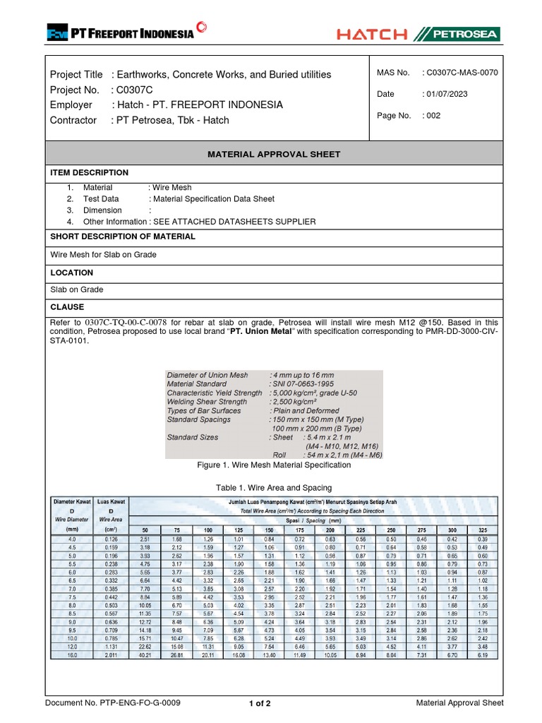 C0307C-MSA-0070 Material Approval Sheet - Wire Mesh Slab On Grade | PDF ...