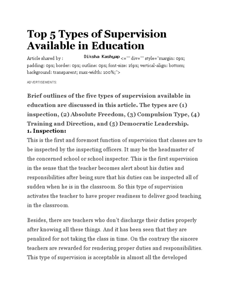 Top 5 Types of Supervision Available in Education | PDF | Teachers ... Top 5 Types of Supervision Available in Education | PDF | Teachers ...