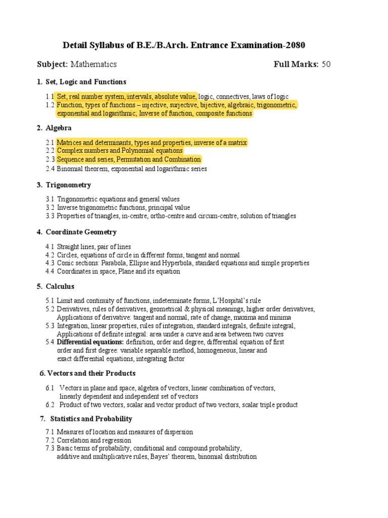 IOE Entrance Syllabus and Sample Question | PDF | Function (Mathematics ...