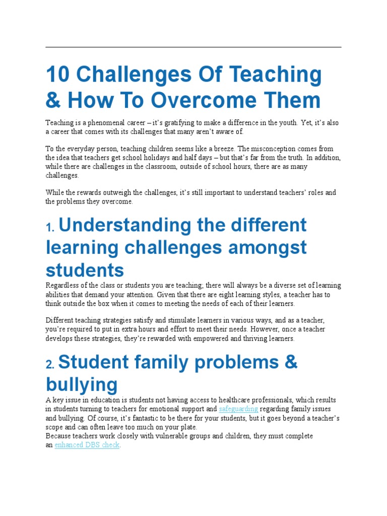 10 Challenges of Teaching | PDF | Teachers | Learning
