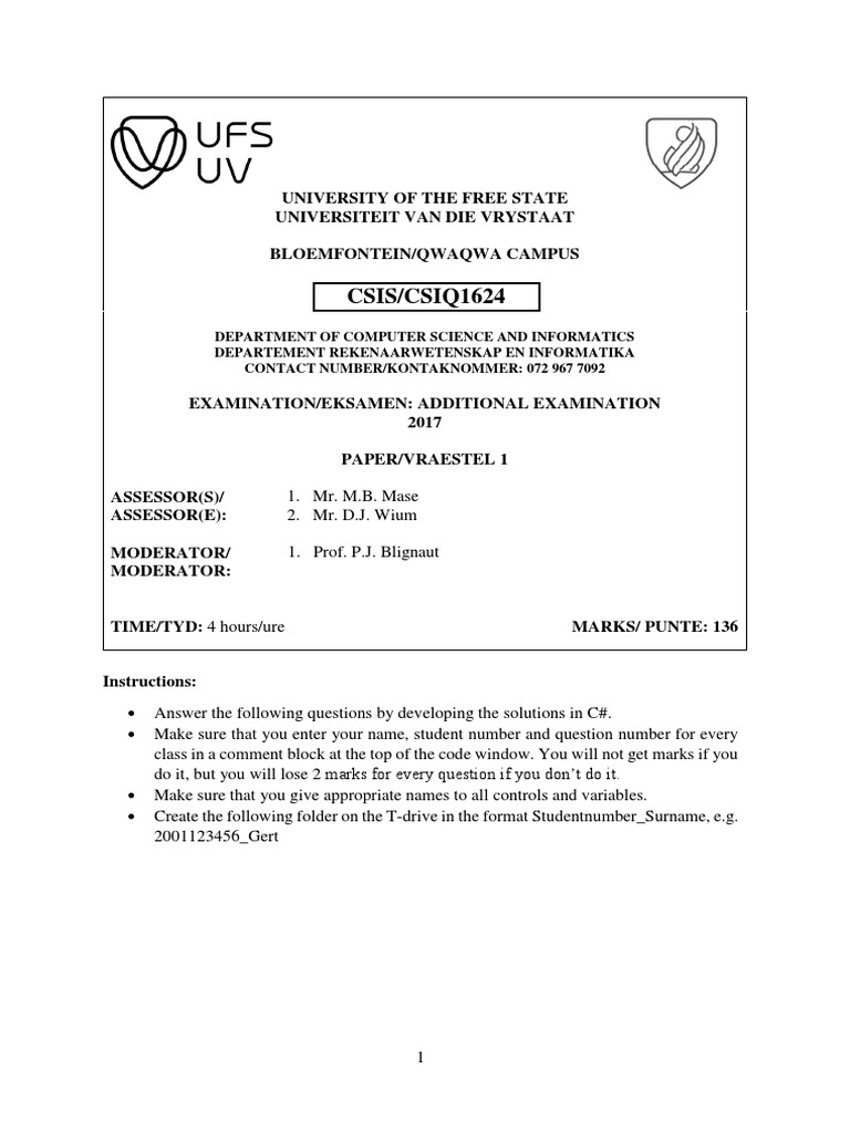 AdditionalExamination 2017 | PDF | Programming | Constructor (Object ...