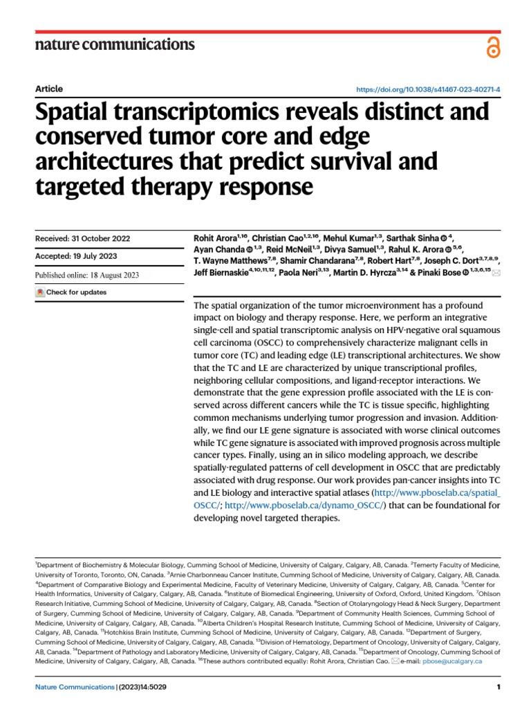 Spatial Transcriptomics Reveals Distinct And Conserved Tumor Core And Edge Architectures That