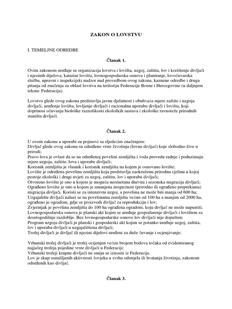 Zakon o Lovstvu | PDF