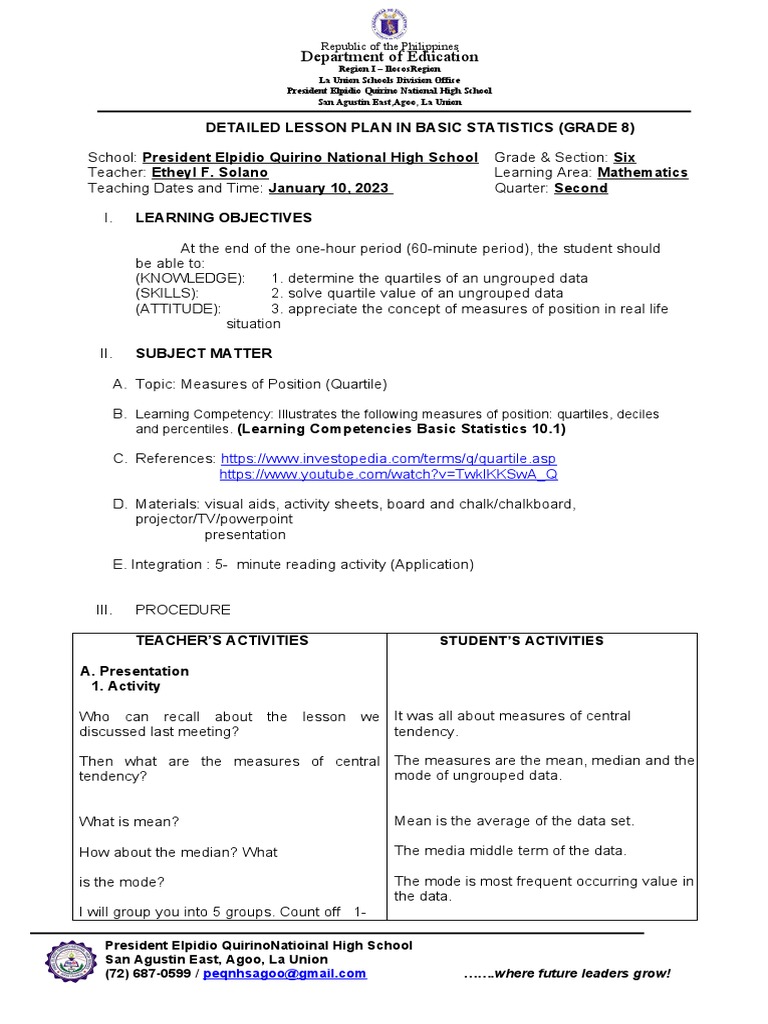 Basic Statistics Grade 8 | PDF