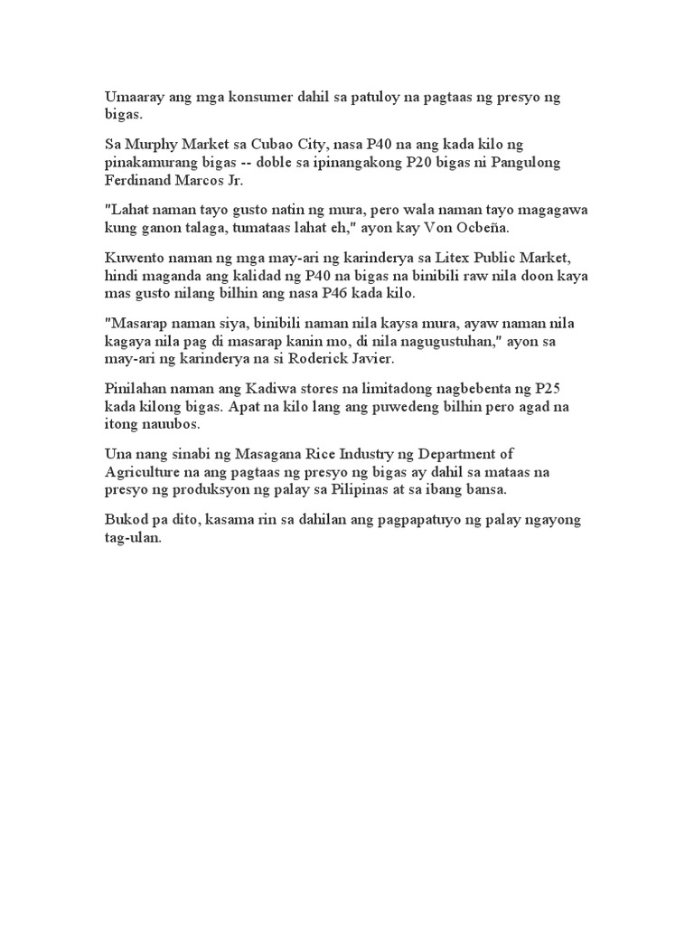 Presyo NG Bigas | PDF