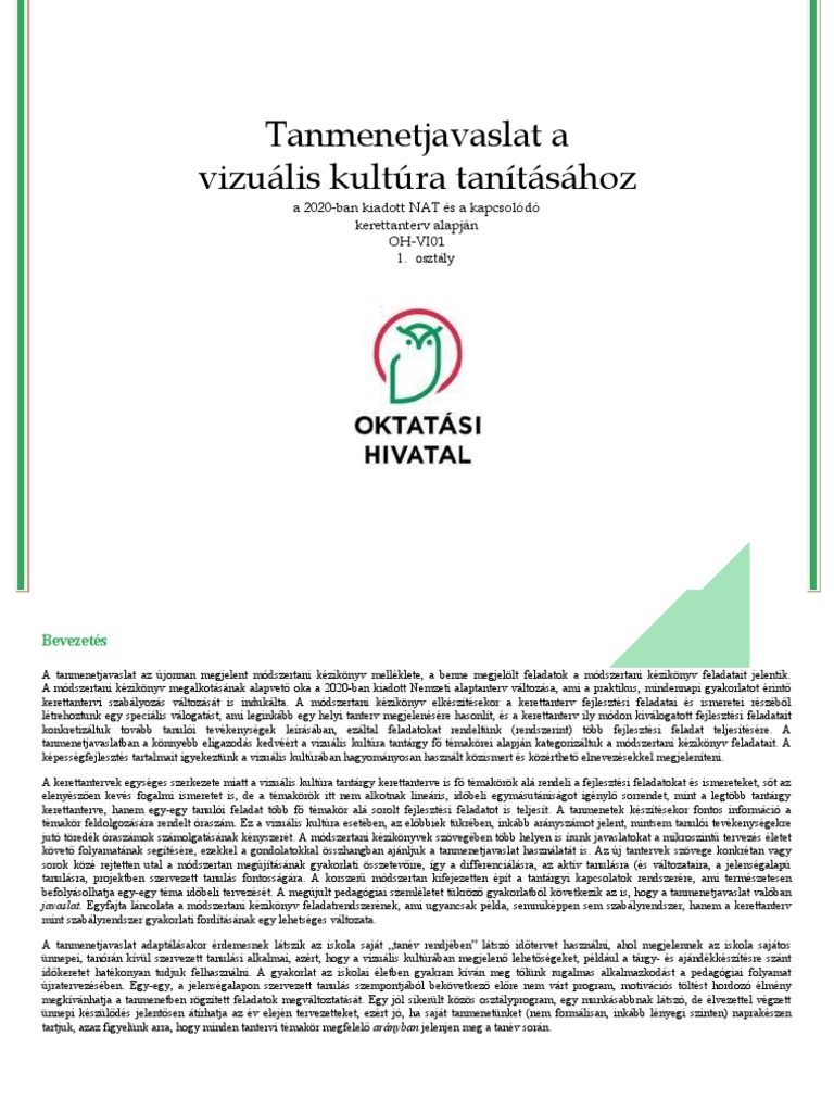Vizuális Kultúra - Tanmenet 1. | PDF
