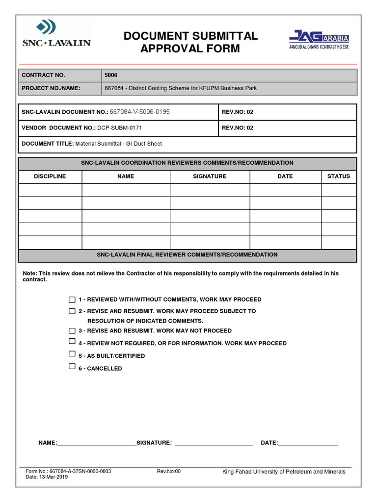 Document Submittal Approval Form: 667084 - District Cooling Scheme For ...