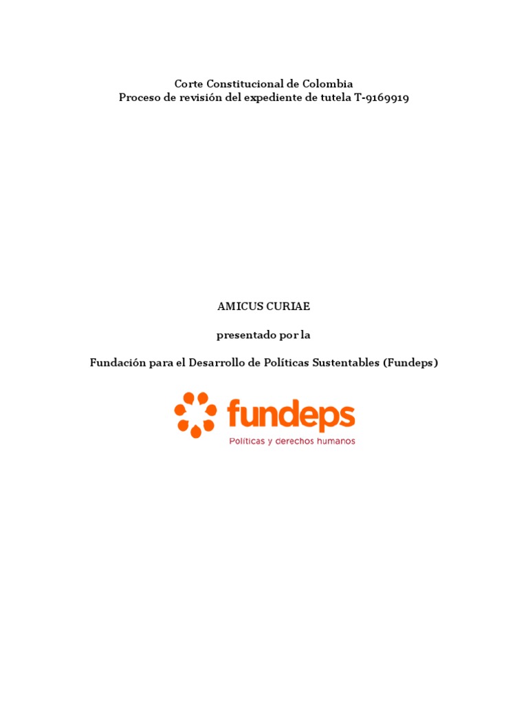 Amicus Curiae - Proceso de Revisión Del Expediente de Tutela T-9169919 ...