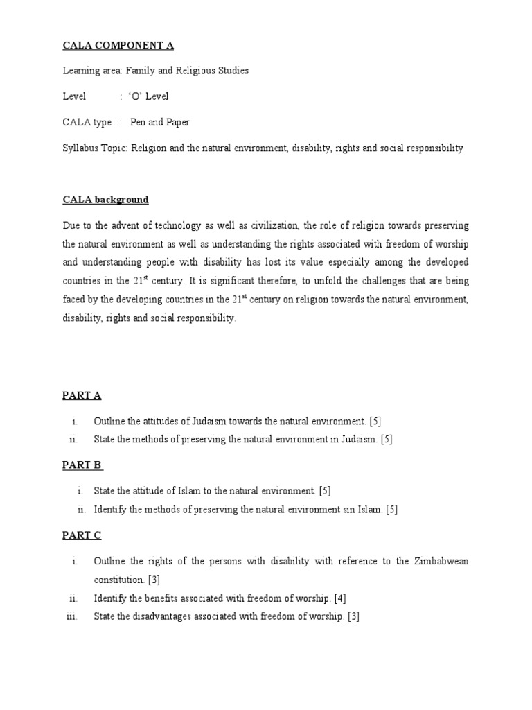 CALA A Frs TUTOR | PDF | Freedom Of Religion | Disability