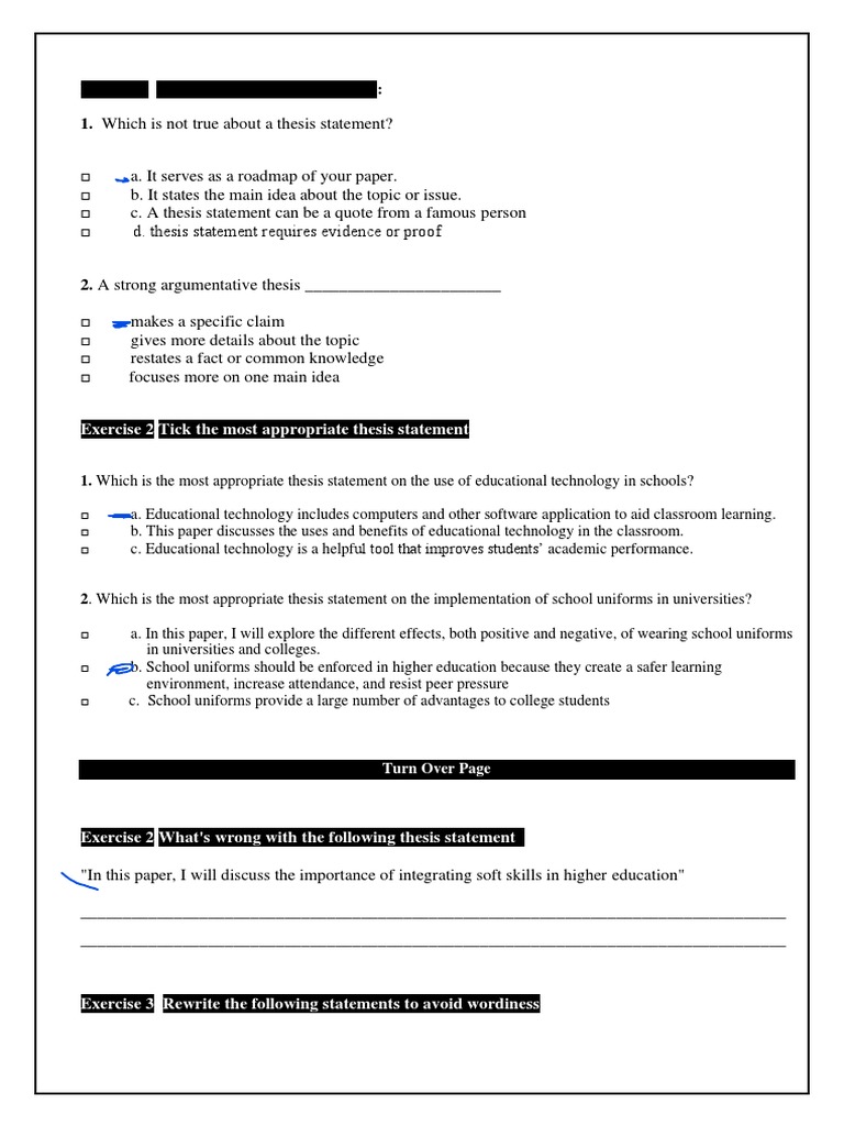 Thesis Statement Exercises and Writing Tips | PDF | Language Arts ...